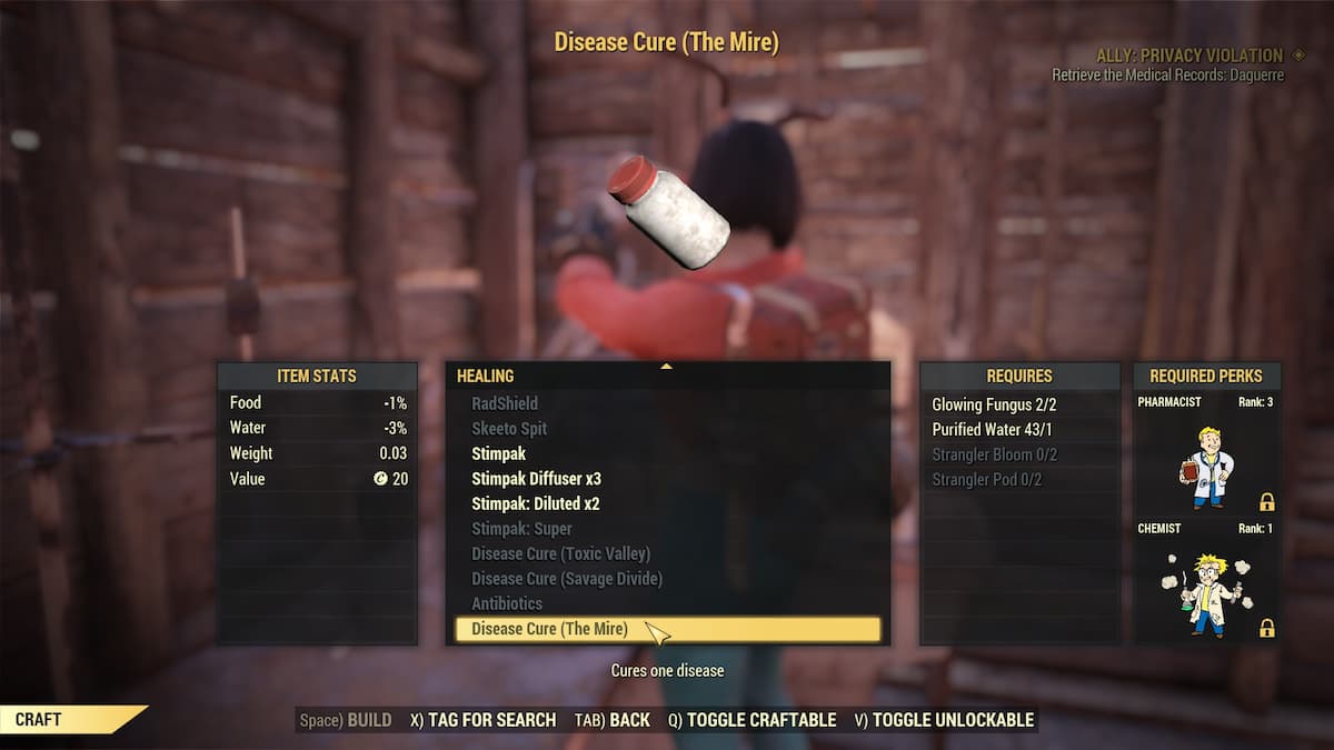 Fallout 76: How to Craft Disease Cure – GameSkinny