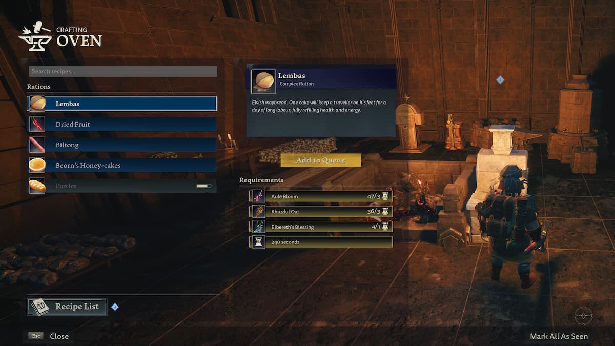 Lord of the Rings Return to Moria: Complete Cooking Recipes List ...