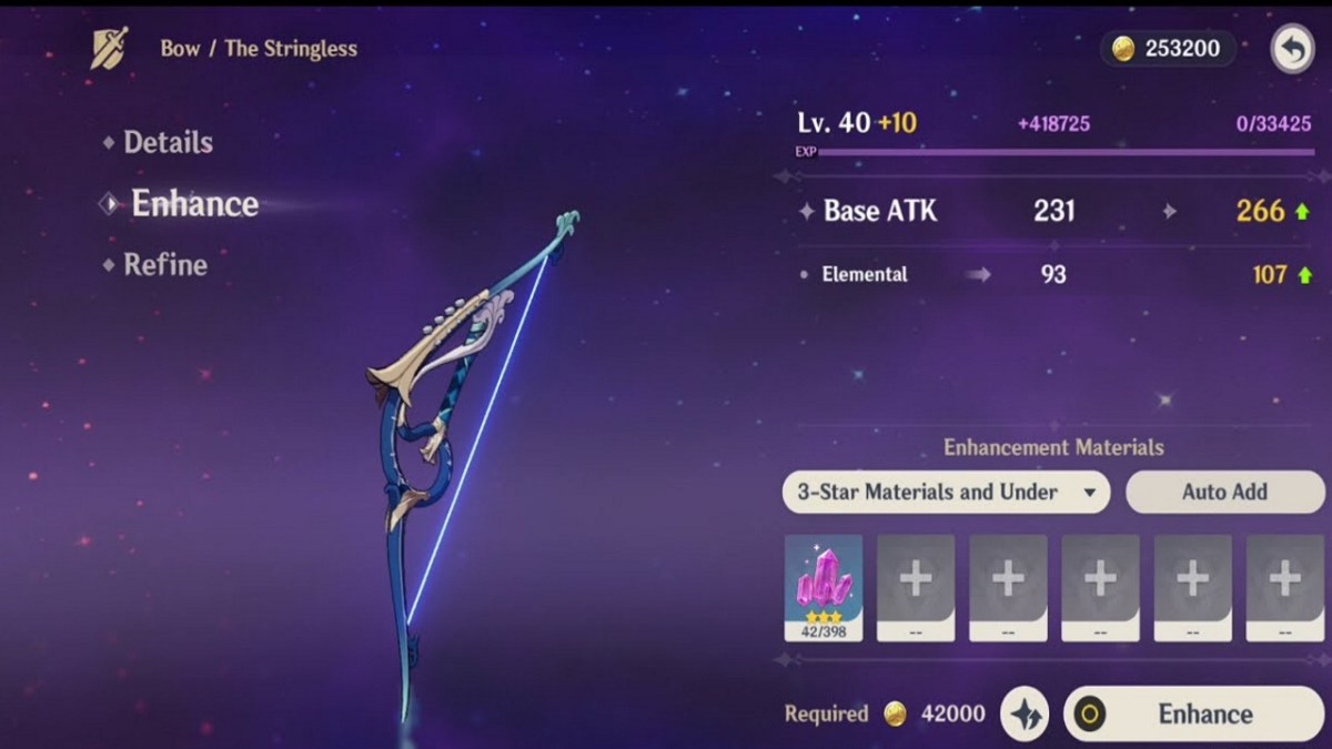 Genshin Impact The Stringless: Stats, Elemental Buffs, Ascension ...